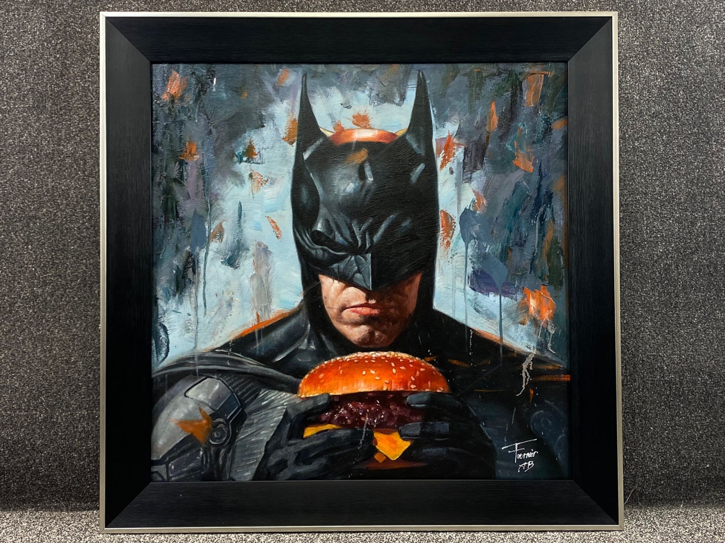 Large Oil Painting by the Artist Fournier titled The Dark Knight's Diner
