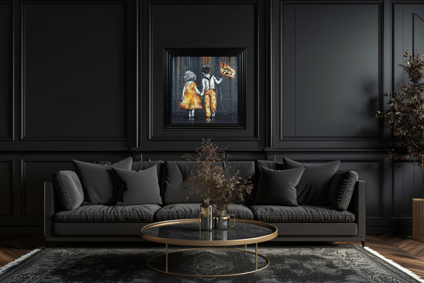 Framed Clear Coat Overlay Art Picture of Friendly Children