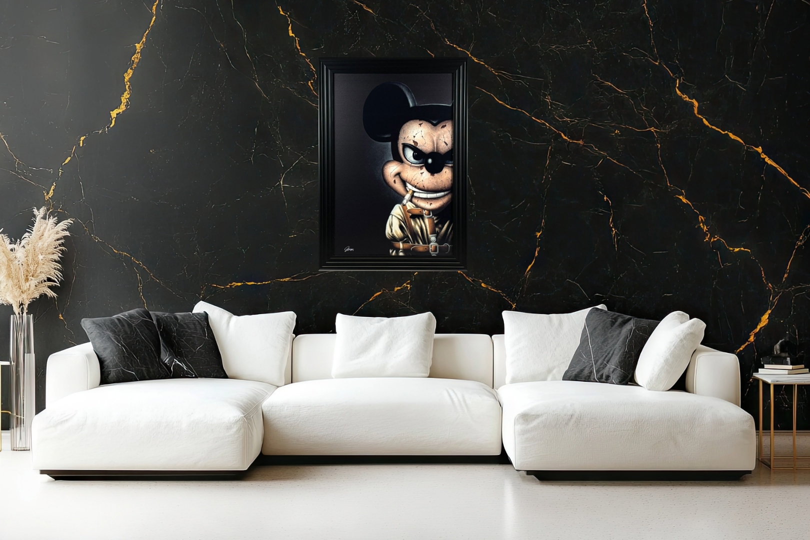 Framed Clear Coat Overlay Art Picture of a Devious Mickey Mouse