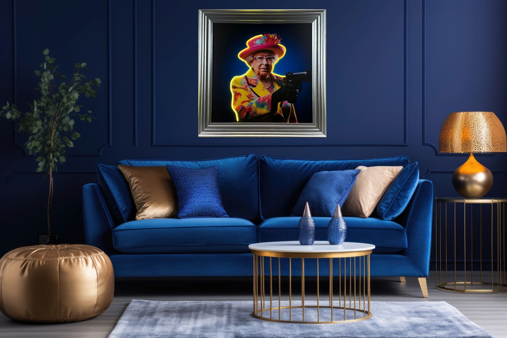 Framed LED Wall Art Picture of Queen Elizabeth with a Gun