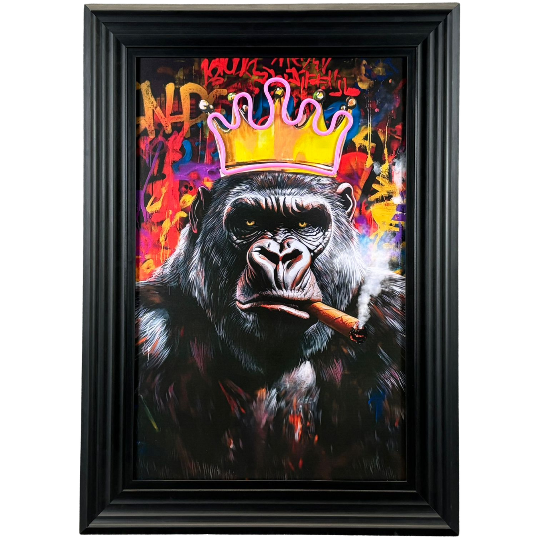 Framed LED Wall Art Picture of a King Gorilla