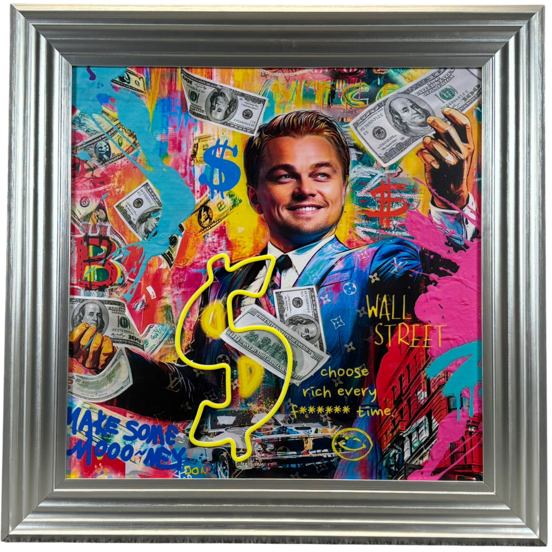 Framed LED Wall Art Picture of Leonardo DiCaprio - The Wolf of Wall Street