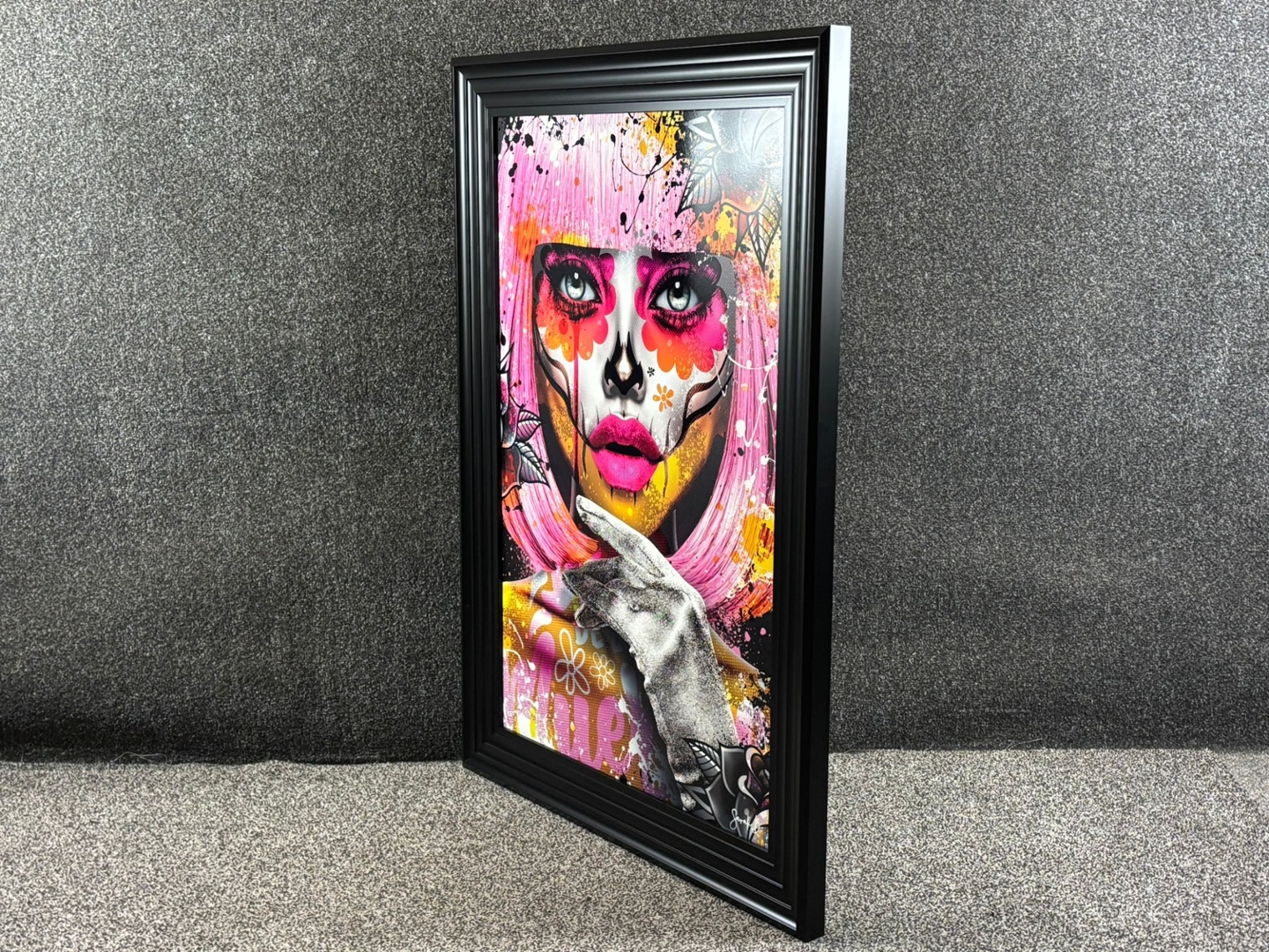 Framed Clear Coat Overlay Art Picture of a Lady in Pink