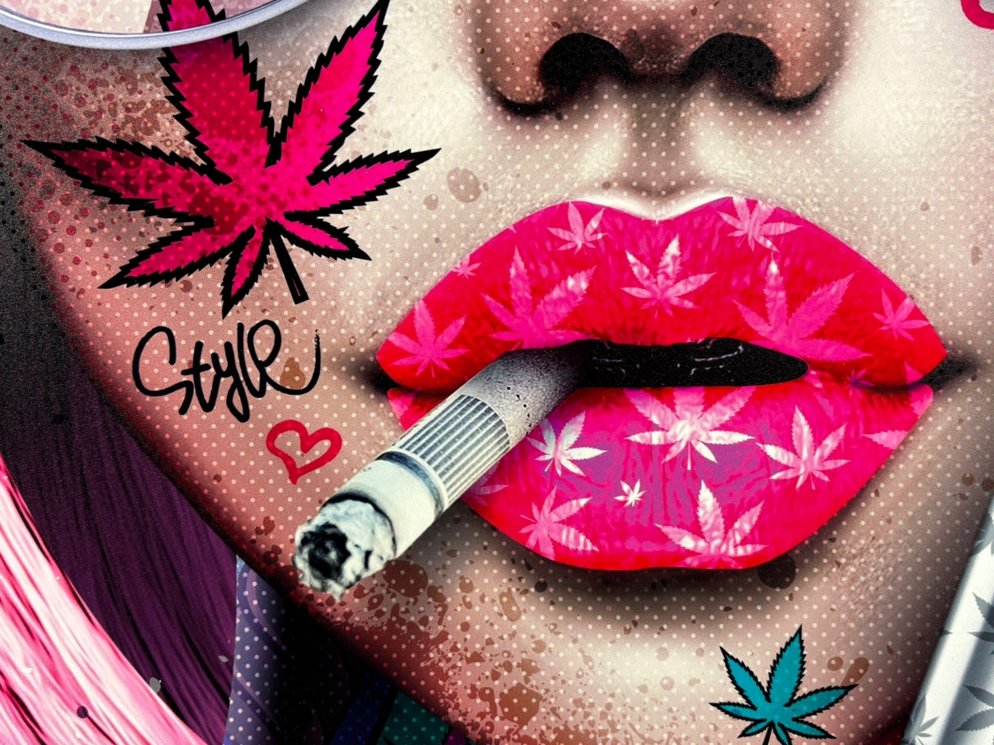 Framed Clear Coat Overlay Art Picture of a Lady in Pink Holding a Gun