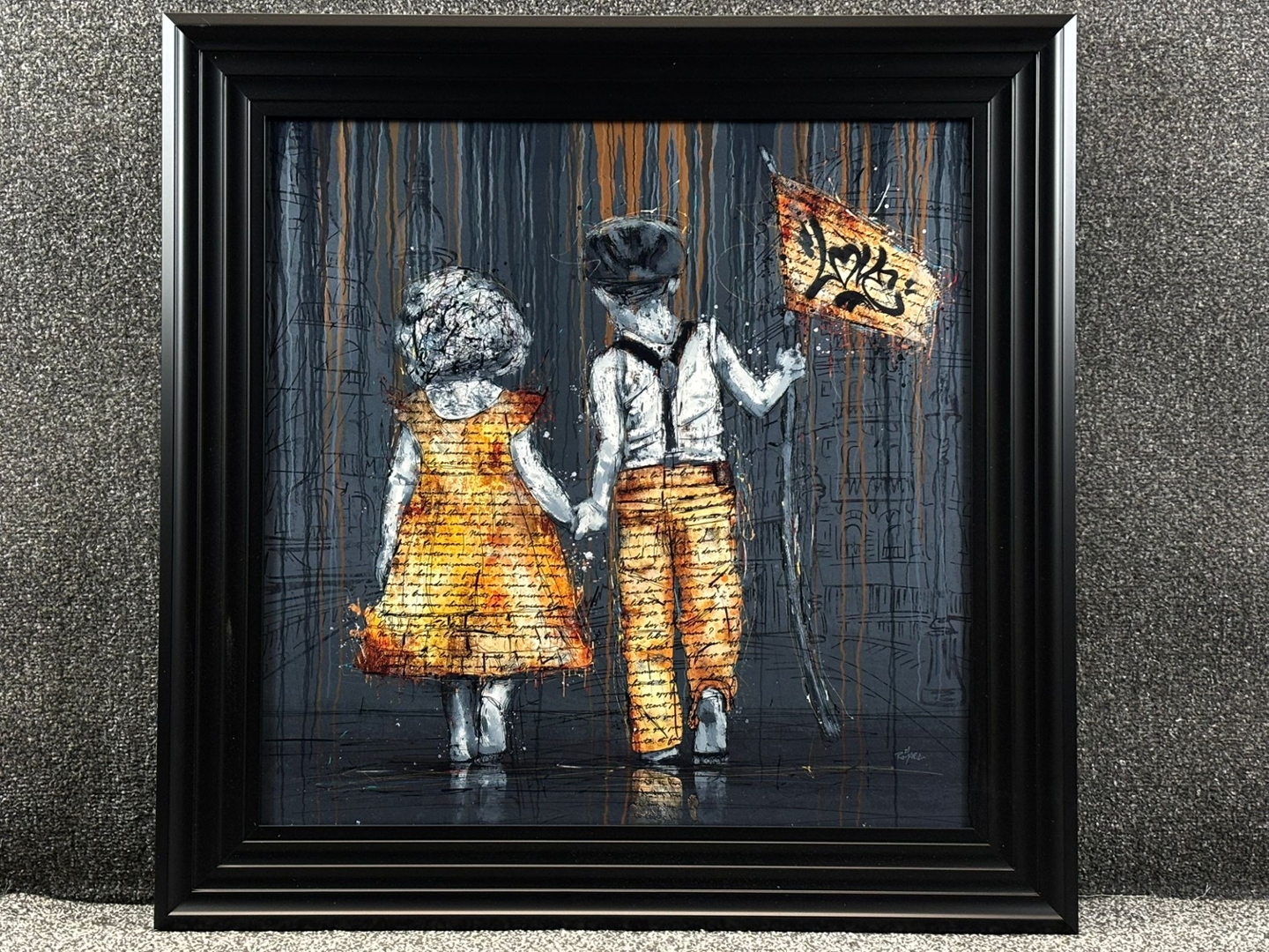 Framed Clear Coat Overlay Art Picture of Friendly Children