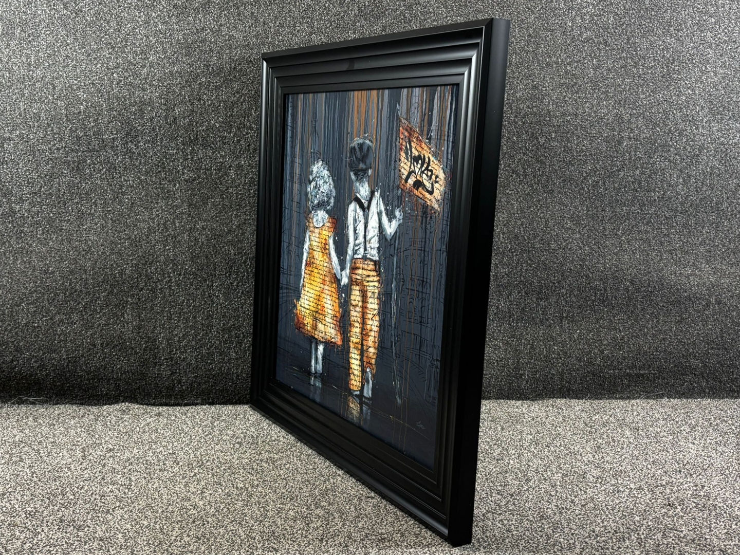 Framed Clear Coat Overlay Art Picture of Friendly Children