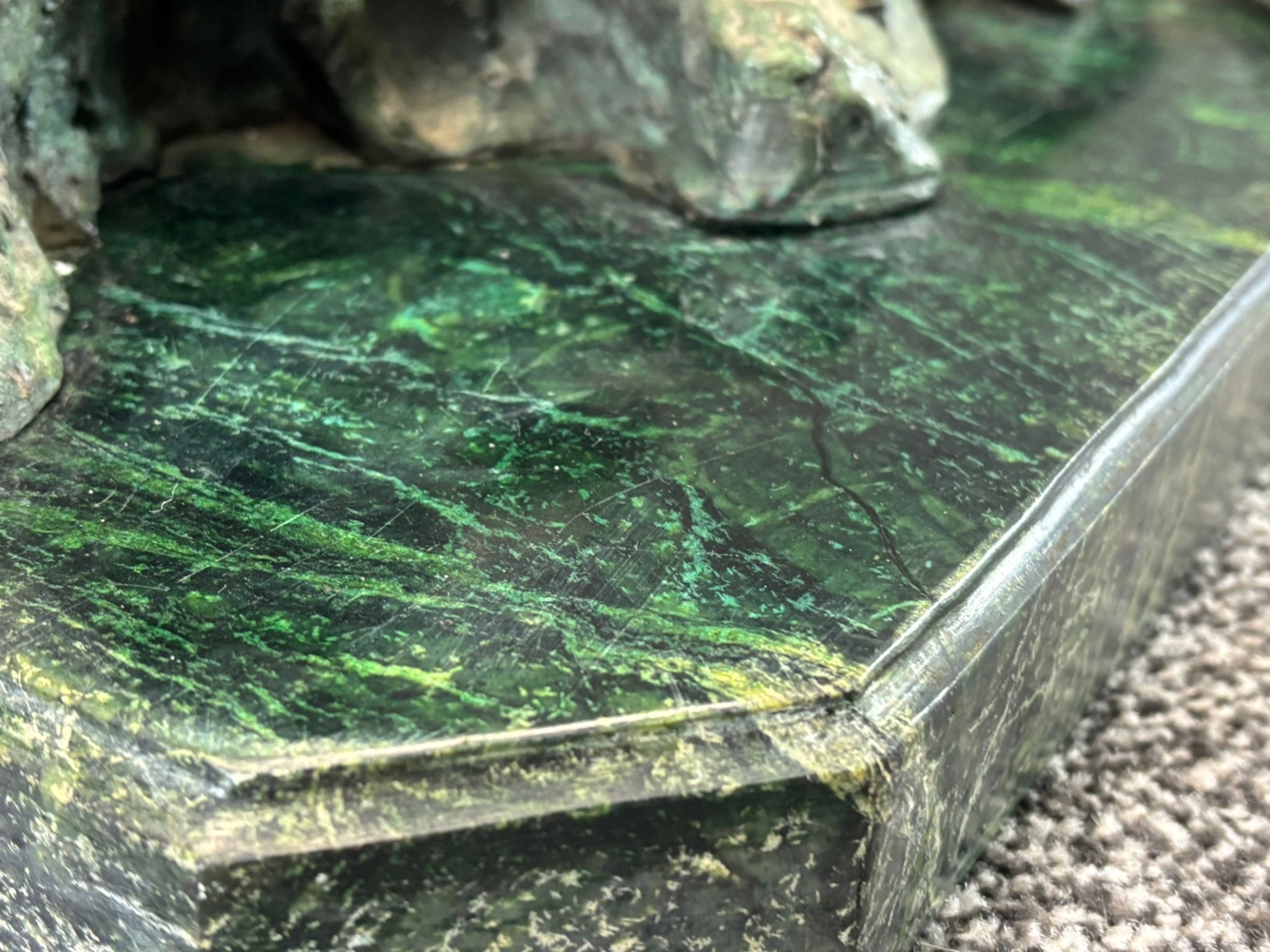 Bronze Sculpture of a Bison on a Green Marble Base