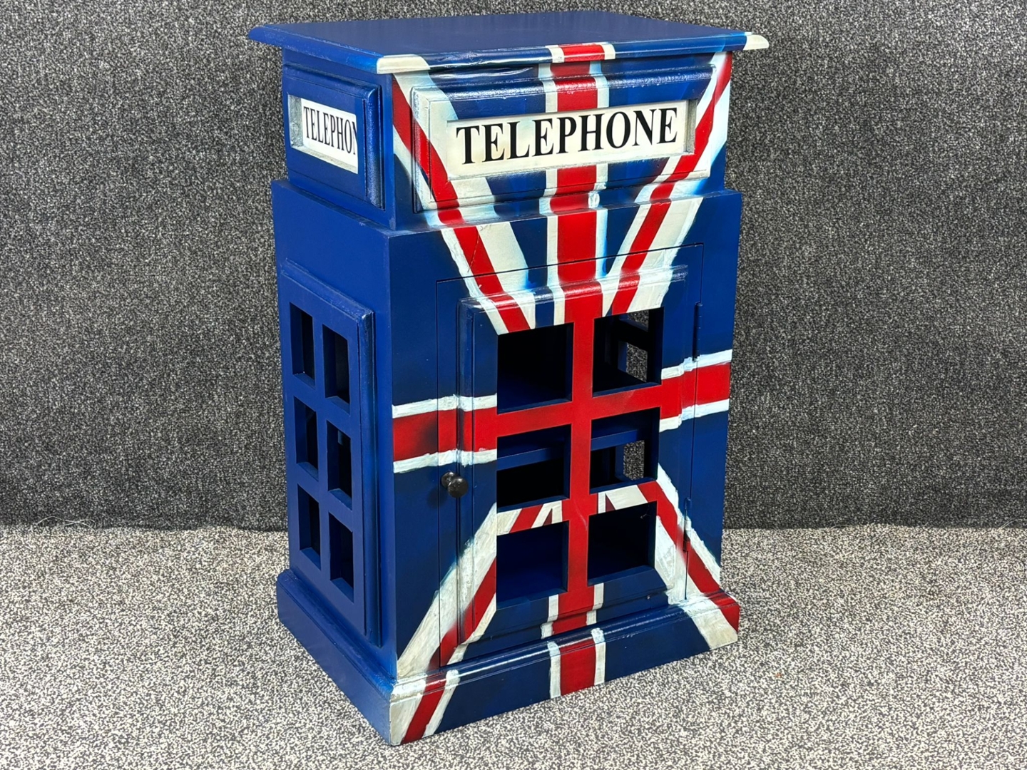 Union Jack Telephone Box Style Side Table Cabinet