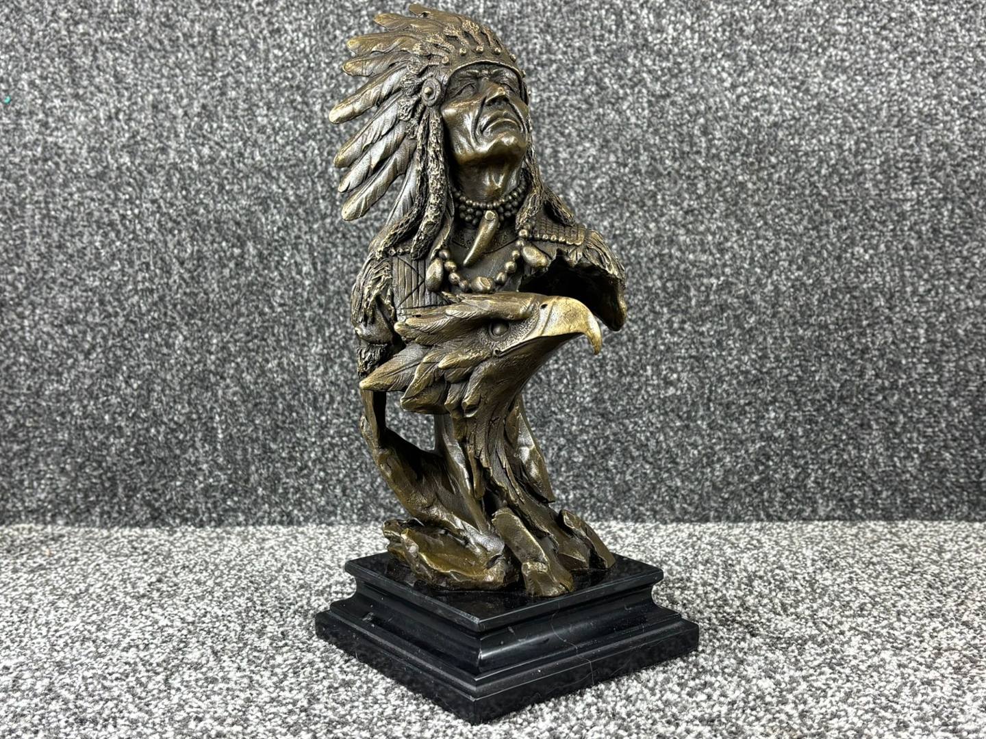 Bronze Sculpture of a Native American Chief with an Eagle