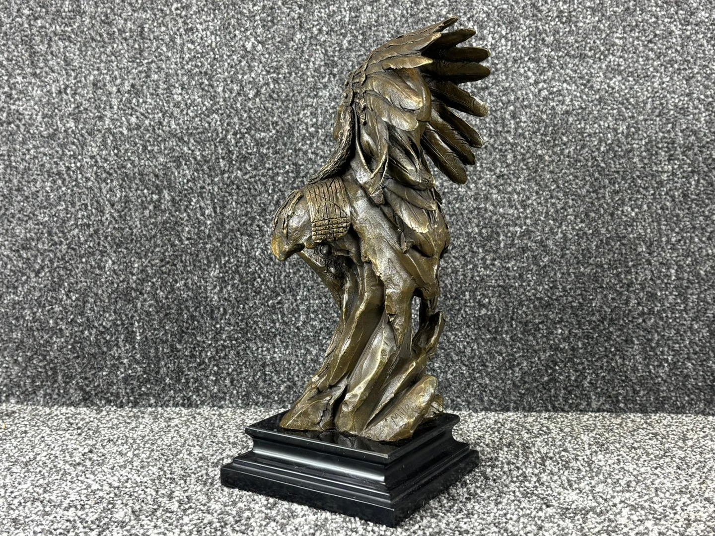 Bronze Sculpture of a Native American Chief with an Eagle