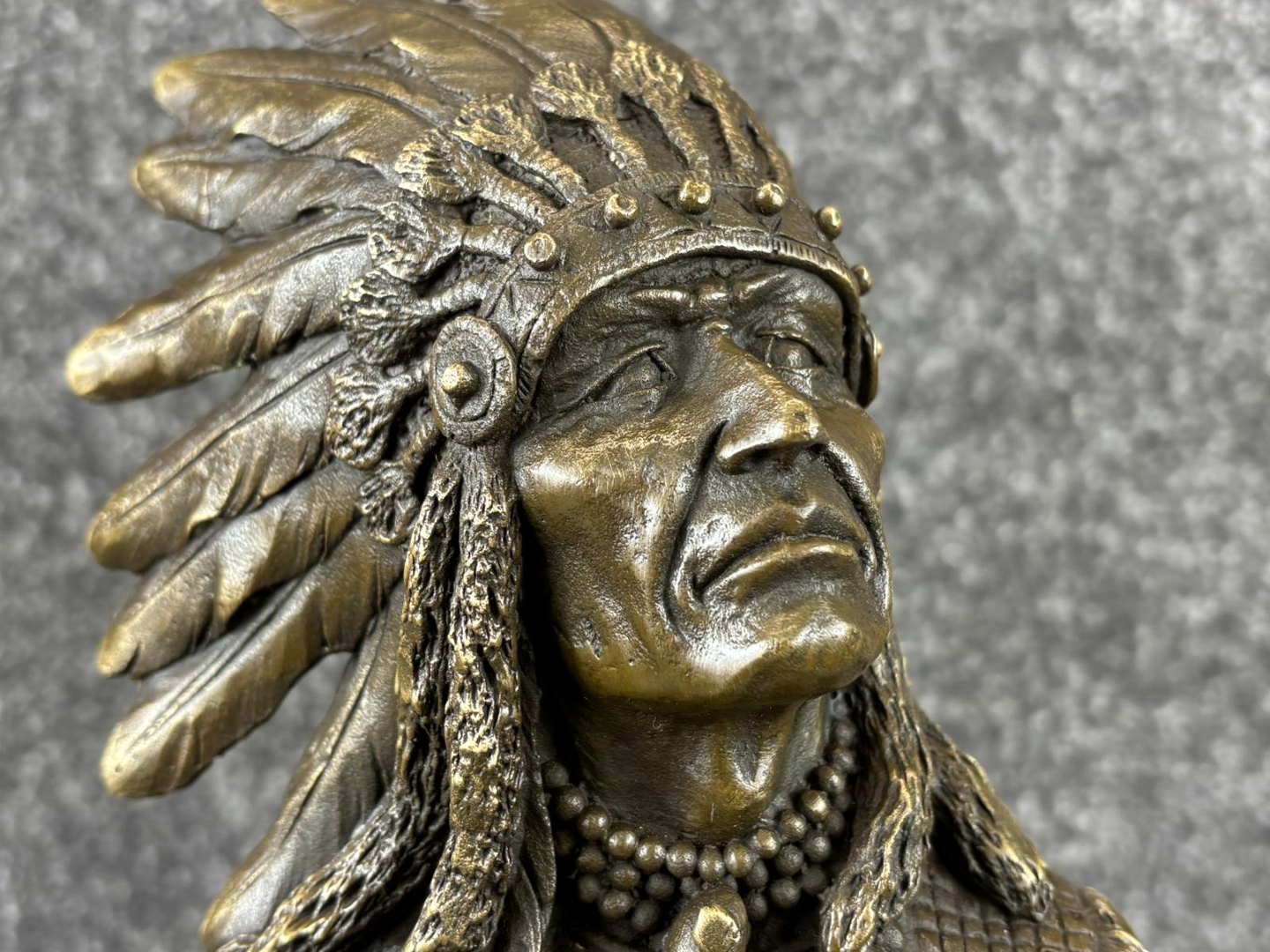 Bronze Sculpture of a Native American Chief with an Eagle