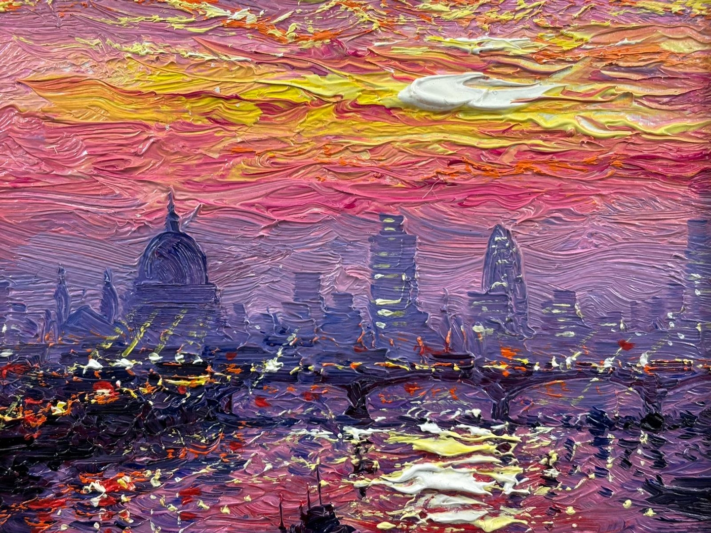 Oil Painting by Andrew Grant Kurtis titled 'Thames Sparkle London'.